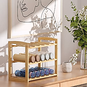 CALM COZY Water Bottle Organizer, 3 Tier Bamboo Water Bottle Rack, Cup Organizer for Kitchen Cabinets, Plastic Water Bottle Holder for Cabinet, Pantry, Kitchen Countertop, Dining