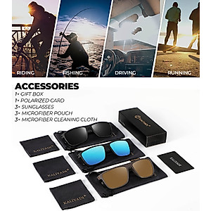 KALIYADI Polarized Sunglasses Men, Lightweight Mens Sunglasses Polarized UV Protection Driving Fishing Golf (Black/Ice Blue/Brown)