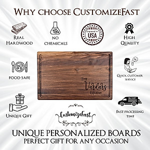 Custom Cutting Board. Personalized Cutting Board. Wedding Gifts. Bridal Shower Gifts. (Walnut, 9"x12" arched with groove)