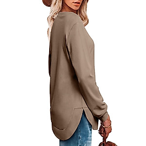 OFEEFAN Womens Sweatshirt Pulloveer Cute Fall Clothes For Women Side Spilt Coffee L