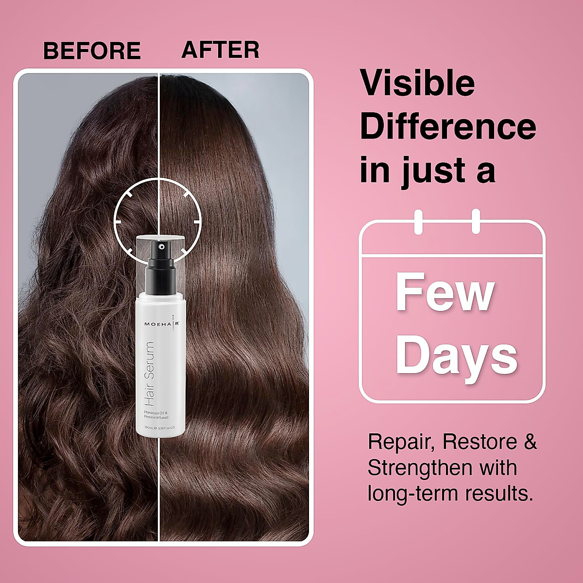 MOEHAIR Anti Frizz Hair Serum | Infused with Maracuja Oil and Protein | Hair Serum for Frizzy Hair | Paraben and Sulfate-Free Hair Smoothing Serum | For Strong and Silky Hair (3.38 Fl. Oz)