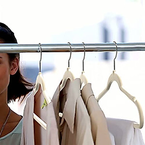 TECHZOO 50 Pack New Premium Quality Velvet Hangers Ultra Thin Non Slip Adult Felt Space Saving Hangers for Closet Heavy Duty Coat Pants Jackets Dress Hangers 360° Swivel Hook Hold Upto 10 lbs Ivory