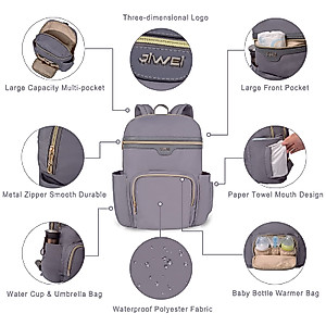 ZWFLAU Diaper Bag Backpack, Diaper Bags,Diaper Bag Tote for Mom Dad,Multifunction Waterproof Travel Diaper Back Pack for Daily Camping Picnic (Grey)