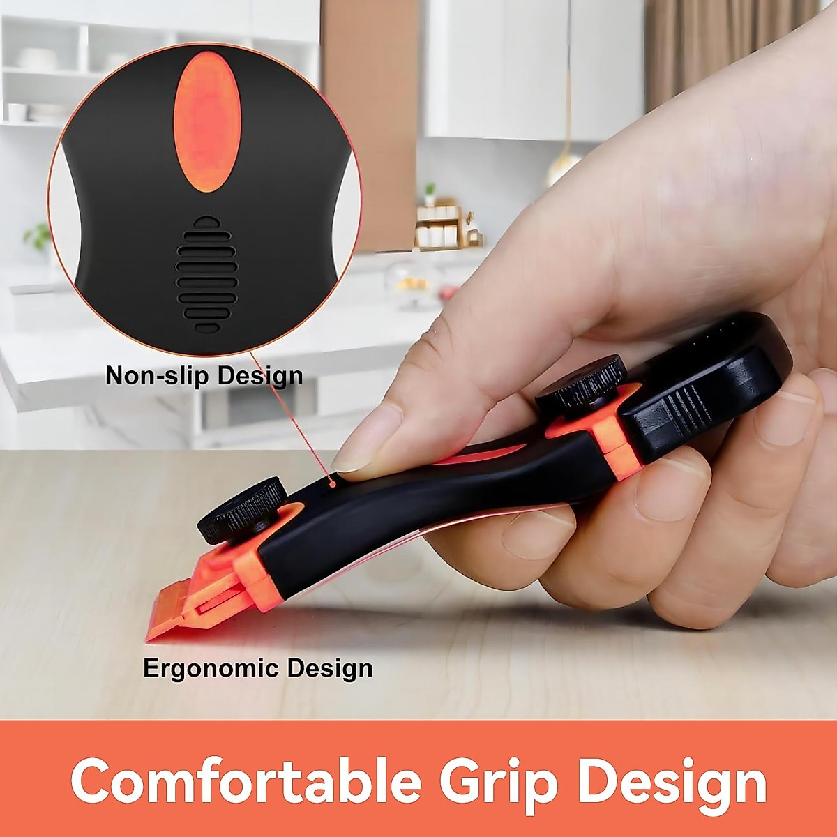 Scraper Tool Set with 20 Razor Blades for Removing Labels, Decals and Stickers from Glass and Stove Tops, 2-in-1 Design，Black and orange (orange)