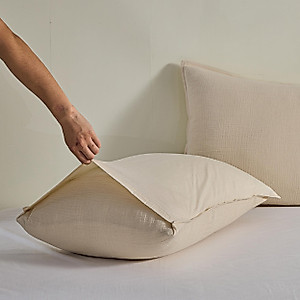 Simple&Opulence Linen Cotton Muslin Duvet Cover Set Queen Size, 3Pcs Khaki Ultra Soft Breathable 3-Layer Gauze Minimalist Comforter Cover, Seersucker Bedding Set with Zipper Closure for All Seasons