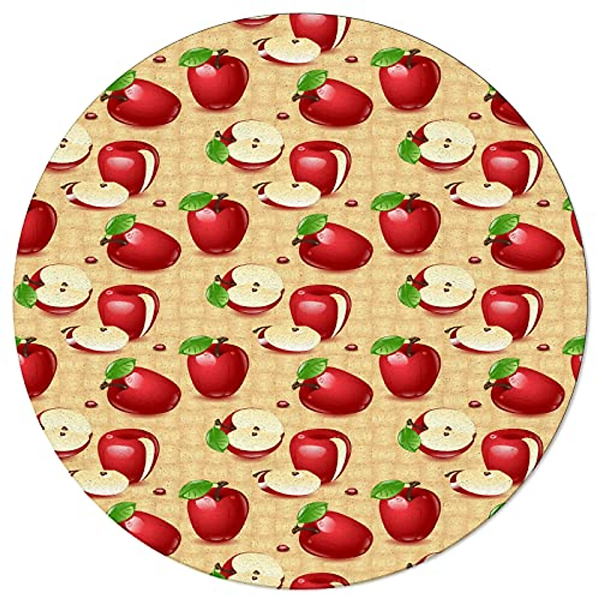 LAMANDA Round Area Rugs Red Apples Green Leaf Indoor Floor Carpet Non Slip Throw Rug for Living Room Bedroom Kids Nursery Farm Fruit Harvest 48in