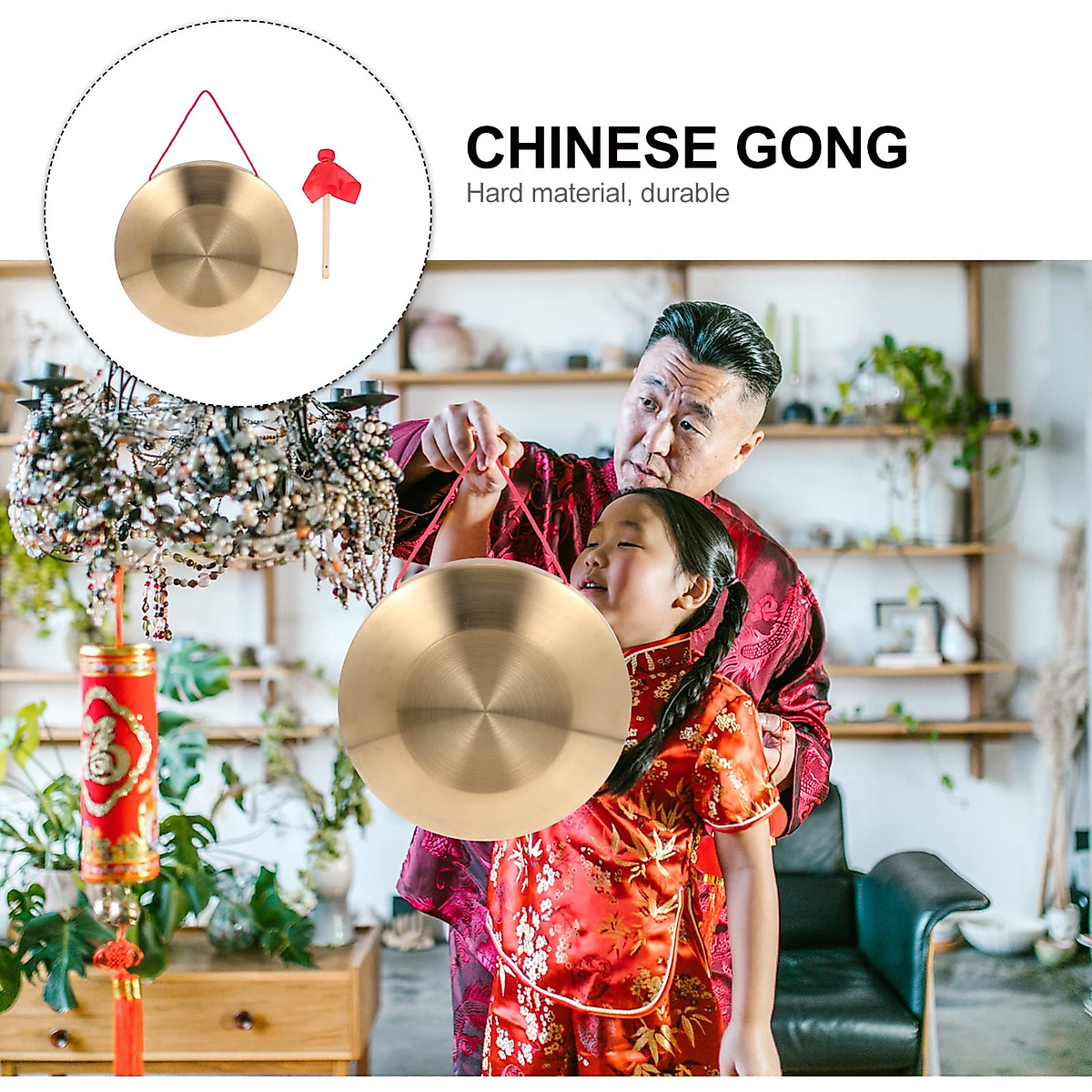 Generic Gong with Mallet, 22 cm/8.66inch Tam Tam Gong Traditional Chinese Percussion Instrument, Copper Decorative Chau Gong for Home, Office (H214140W243F9W3F2)