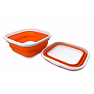 SAMMART 5.5L (1.4 Gallons) Set of 2 Collapsible Tub - Foldable Dish Tub - Portable Washing Basin - Space Saving Plastic Washtub (White/Orange)
