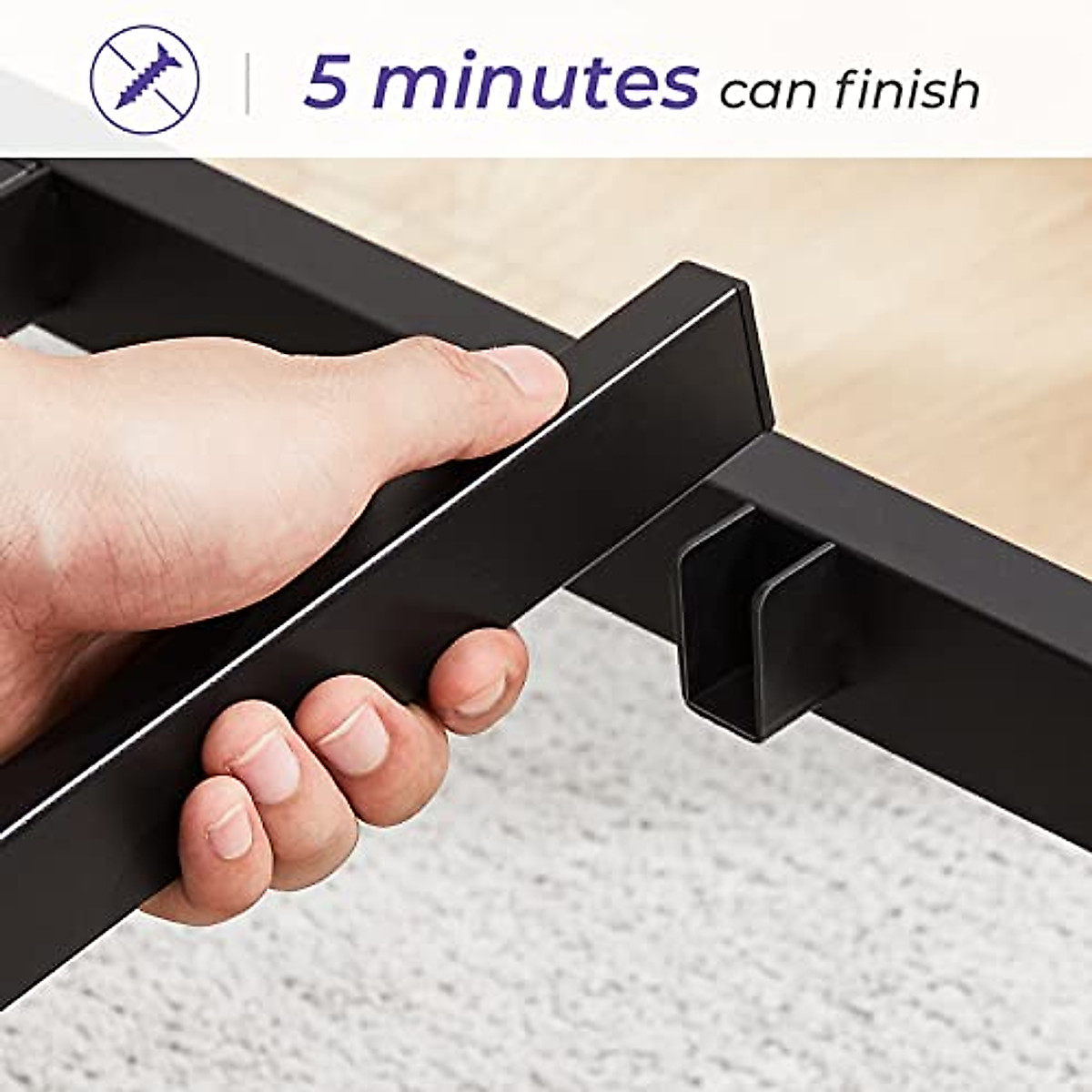 GreenForest Bed Frame Queen Size with Wooden Headboard Platform Bed with Metal Support Slats and Twin Bed Frame Tool-Free Assembly Metal Platform