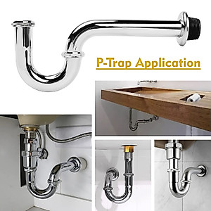 JEAPHA Stainless Steel P-Trap - 1 1/4 Inch Bathroom Basin Sink Waste Trap with Reducing Washer, Chrome Finish, Silver