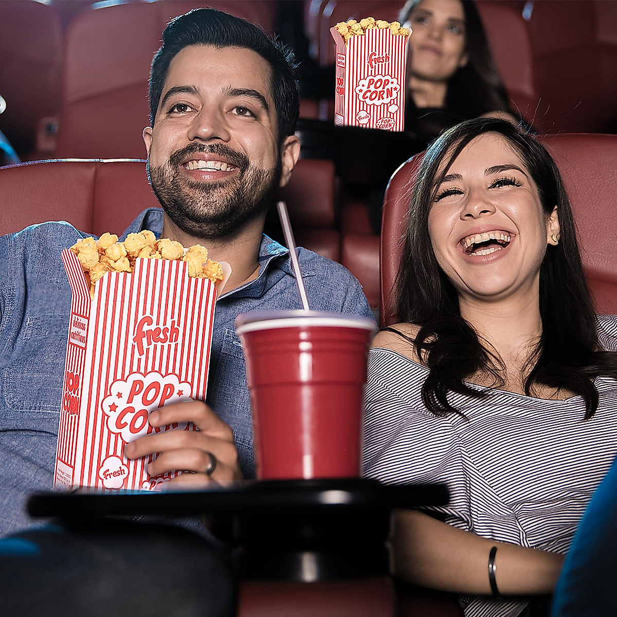 Dualshine 100 Pack Popcorn Boxes,1.25 oz Paper Popcorn Containers,Red and White Striped Close-Top Cardboard Pop Corners Bags Individual Servings for Theater Night Movie,Party,Christmas