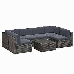May in Color 7-Piece Modular Outdoor Sectional Wicker Patio Furniture Set with Coffee Table for Porch Balcony Backyard, Dark Blue