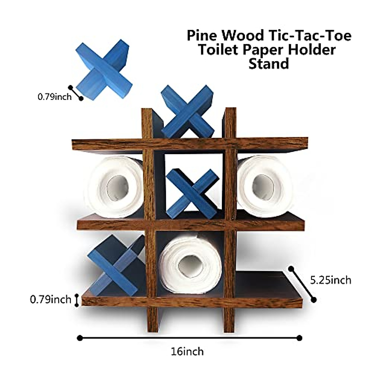 Tic-Tac-Toe Toilet Paper Holder Stand, Pine Wood Toilet Paper Tic-Tac-Toe Holder for Bathroom, Wooden Toilet Paper Organizer for Wall Mounted or Freestanding Bathroom Tissue Roll Storage Organizer