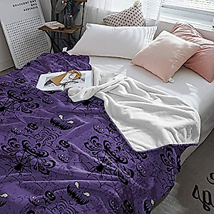 Halloween Haunted Mansion Blankets Purple Super Soft Warm Cozy Flannel Throw Blanket Bed Grinning Ghosts Design Decorative for Sofa Couch Chair Living Bedroom 40 x 50 Inches