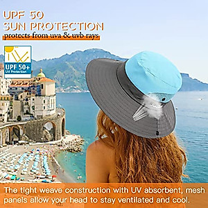 Sun Hats for Women Beach Hat Ponytail Hat Womens Sun Hat Wide Brim Sun Hat Women Sky Blue