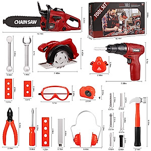 Awefrank Kids Tool Set 36 PCS, Toddler Tool Set with Toy Chainsaw Electronic Toy Drill with Realistic Sounds, Pretend Play Kids Tool Box, Power Tools Kit for Toddlers Boys Girls 3+