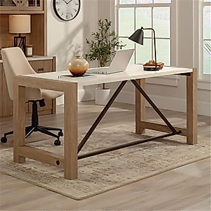 Sauder Dixon City Engineered Wood Executive Desk in Brushed Oak Finish