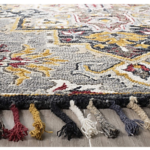 SAFAVIEH Aspen Collection Area Rug - 8' x 10', Grey & Charcoal, Handmade Boho Braided Tassel Wool, Ideal for High Traffic Areas in Living Room, Bedroom (APN207F)