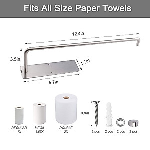 Under Cabinet Paper Towel Holder - 13'' Self Adhesive Paper Towel Holder Wall Mount Stainless Steel Toilet Paper Holder with Screw Hanging Towel Rack for Kitchen Bathroom Fit Large Paper Roll