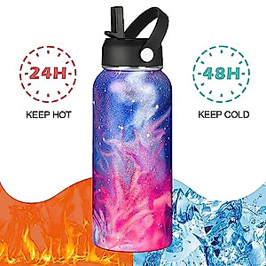 WEREWOLVES Personalized Insulated Water Bottle with Paracord Handle Straw Lid & Spout Lid, Vacuum Stainless Steel Wide Mouth Water Bottle for Adults 24 oz, 32 oz, 40 oz