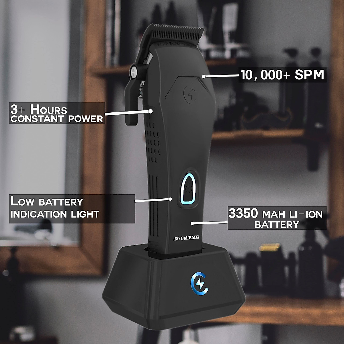Caliber .50 Cal BMG Clipper - Professional Cordless Magnetic Motor Clippers - Quiet Operation Trimmer - Rechargeable Powerful Battery - Easy Zero Gap Cut - Hair Grooming Tool for Men