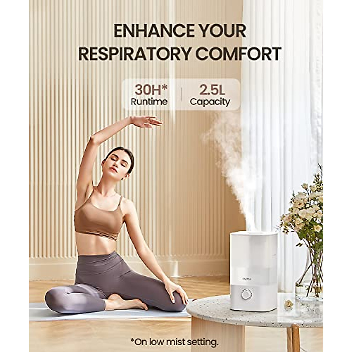 raydrop Humidifiers for Bedroom, 2.5L Top Fill Cool Mist Humidifiers for Home, Large Room, Baby, and Plant, Essential Oil Diffuser with Cycling 7 Color Lights, 360° Nozzle, Auto Shut-Off, White