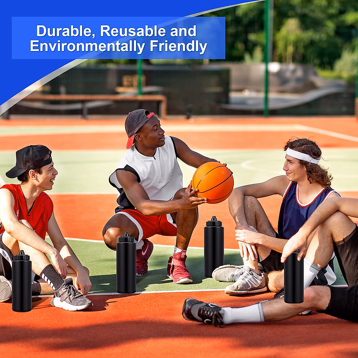 Hushee 12 Pcs 32oz Squeeze Water Bottles Bulk BPA Free Sports Water Bottles Reusable Cycling Football Baseball Hockey Water Bottle with Wire Whisk Included