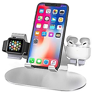 3 in 1 Aluminum Charging Stand for Apple Watch Charger Stand Dock for iWatch Series 8/SE/7/6/5/4/3/2/1, iPad, AirPods Pro/3/2/1 and iPhone Series 14/13/12/11/X/8/7/6/Samsung Series and More