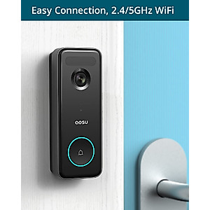 AOSU Doorbell Camera Wireless, 5MP Ultra HD, No Monthly Fee, 2.4/5 GHz WiFi Video Doorbell with Homebase, Battery/Wired Powered, Work with Alexa & Google Assistant