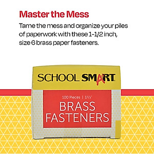 School Smart Brass Plated Fasteners - 1 1/2 inch - Box of 100
