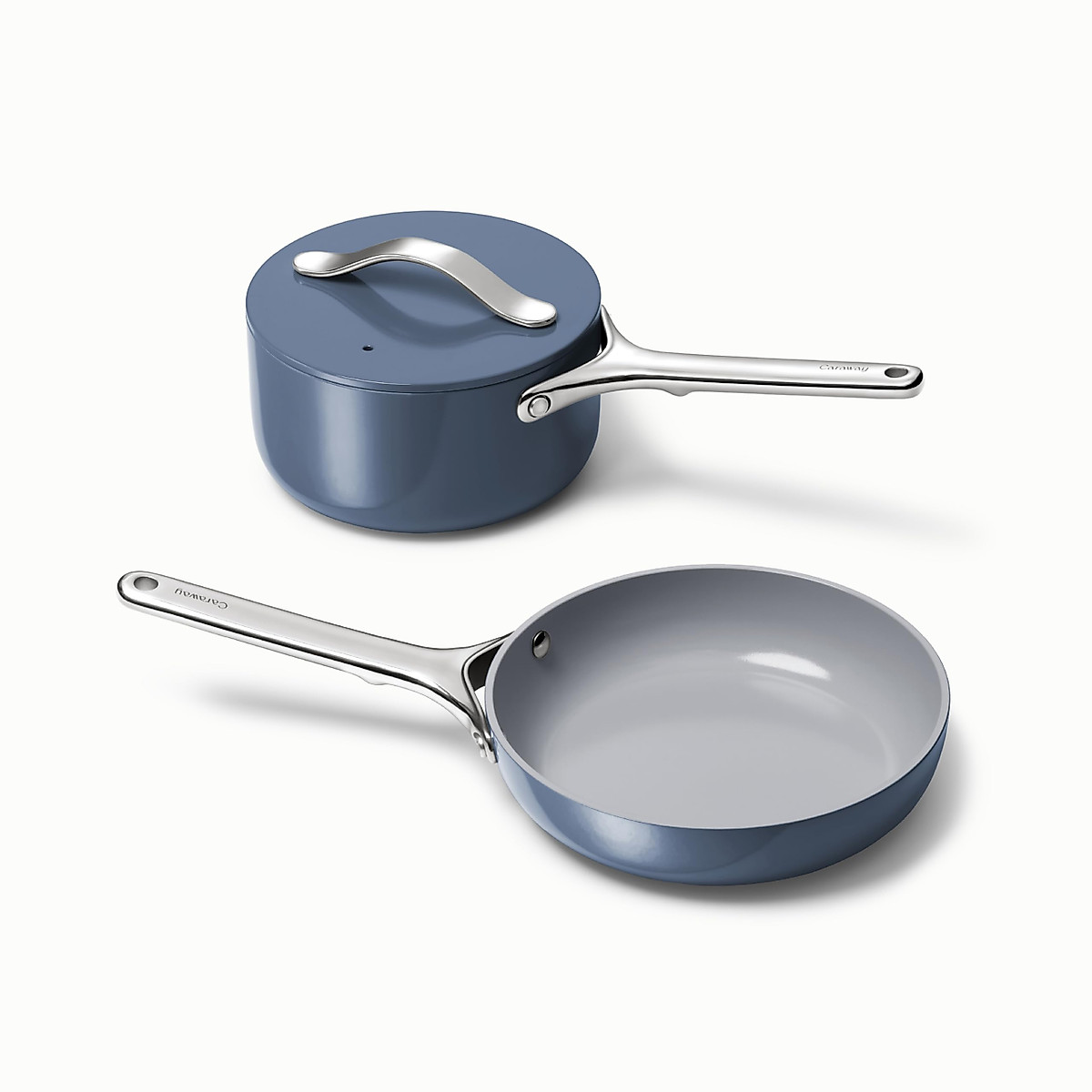 Caraway Mini Duo - Non-Stick Ceramic Mini Fry Pan (1.05 qt, 8") & Mini Sauce Pan (1.75 qt) - Non Toxic, PTFE & PFOA Free - Oven Safe & Stovetop Agnostic (Gas, Electric & Induction) - Navy