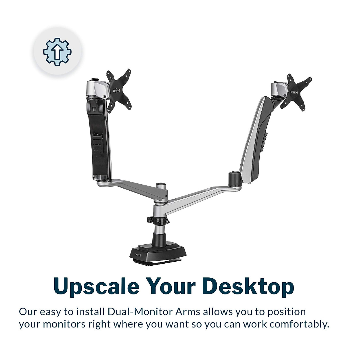 Vari Dual Monitor Arm - VESA Monitor Mount w/ 360 Degree Adjustment - Monitors up to 27 inches, 19.8 lbs - Double Monitor Arms with Full Adjustability - Computer Monitor Stand for Home or Office