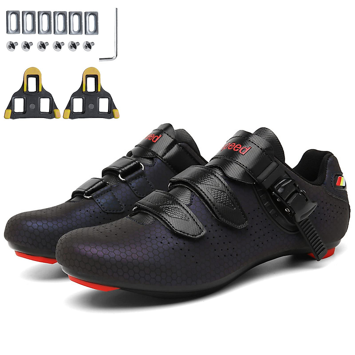 SDEQA Cycling Shoes for Men Women Road SPD Bike Cycling Shoes Indoor Outdoor with Look Delta Cleats Pre-Installed Clip in Pedal with Delta Cleats,Black,11.5