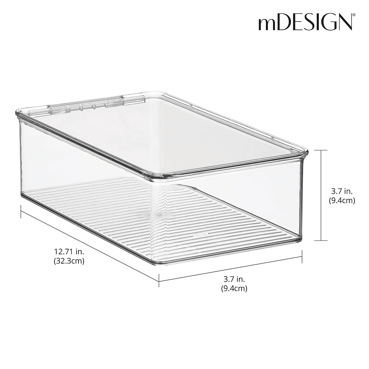mDesign Plastic Kitchen Pantry and Fridge Storage Organizer Box Containers with Hinged Lid for Shelves or Cabinets, Holds Snacks, Canned Drinks, Condiments, Utensils, Ligne Collection, Clear