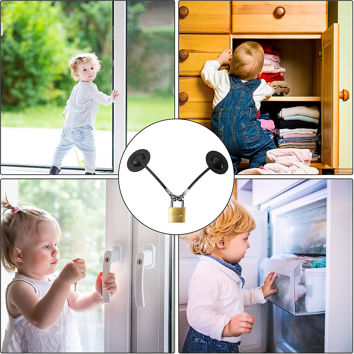 Hotop 4 Pieces Refrigerator Door Lock with Key Padlock Freezer Door Safety Cabinet Chest Mini Fridge Lock for Adults with Adhesive