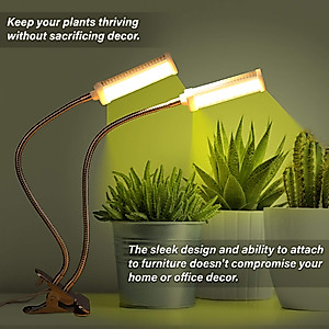 Brite Labs LED Grow Lights for Indoor Plants & Seedlings, Dual Head Plant Growing Lamps with 100 Full Spectrum Bulbs, Auto On Off Timer, Adjustable Gooseneck Arms, Desk Clip On, Dimmable Switch Modes