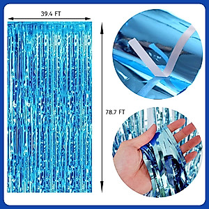 HOMEZZO Dancing Queen Party Backdrop Decoration - Mamma Mia Disco Theme Party, Light Blue Sparkly Tinsel Foil Curtain Photo Booth for Birthday Baby Shower Bridal Bachelorette Wedding Graduation Party