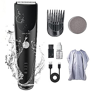 DAILYLIFE Body Trimmer for Men, All-in-one Hair Clipper with Adjustable Guide Comb Ceramic Blade Heads, Male Hygiene Waterproof Groin Hair Trimmer, Rechargeable Electric Razor Black
