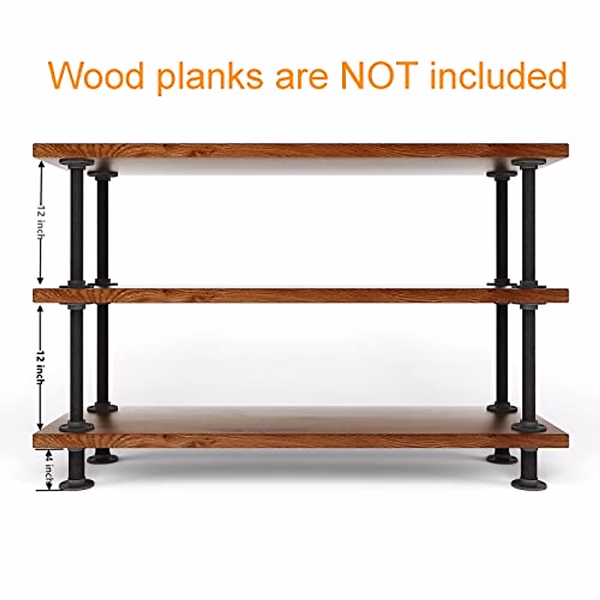 MUZIK 3-Tier Industrial Pipe Table Leg Set, Iron Pipes Base Legs Rustic Iron Pipe Shelves for Shoe Rack, Kitchen Rack, Storage Organiser, Bookcase, Wood Planks NOT Included