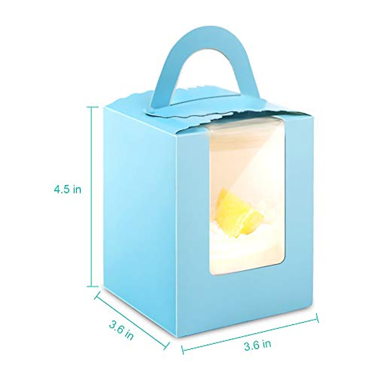 50 Pack Cupcake Boxes Individual, Portable Single Cupcake Carrier With Window Insert and Handle, Cupcake Boxes Individual Blue For Bakery Wrapping