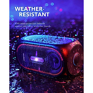 Anker Soundcore Rave Portable Speaker with 107dB Sound, Light Show, 24 Hour Playtime, PowerIQ, BassUp Technology, Water Resistant, Speaker with Microphone Input for Karaoke, BBQ, Outdoor