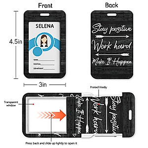 Black Stay Positive Badge Holder with Retractable Reel, Id Badge Holder Heavy Duty Retractable Clip, Vertical Work Card Name Tag Id Holder Badge Cover for Nurse Teacher Office Women Student Gifts