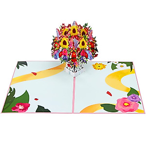 Ribbli Flowers Bouquet Birthday Card - 3D Greeting Pop Up Card,Anniversary Card,Flower Card,Mother's Day,Thank You,Get Well,All Occasions,Flower Gifts For Her,Women,Wife,Girl,Mom,Daughter,Sister