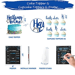 111 PCs Half Birthday Decorations Baby Boy, Fiesec 6 Months Birthday Decorations Boy Happy 1/2 Birthday Backdrop Balloon Garland Its My 1/2 Birthday Banner Cake Cupcake Topper Tie Crown Poster Blue