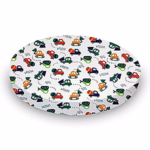 SheetWorld Baby Fitted Round Crib Sheet, 100% Cotton Jersey Hypoallergenic Sheet, Unisex Boy Girl, 42 x 42 inches, Construction Cars, Made in USA