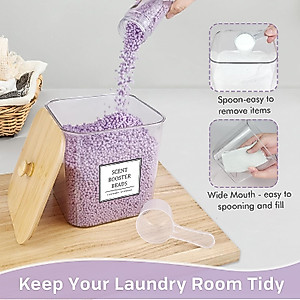 2+1 Pack Laundry Pods Container,Clear Laundry Detergent Powder Storage Containers,Laundry Room Organization Containers with Wooden Lids & Labels,Laundry Pods Holder for Scent Booster,Dryer Ball