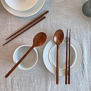 cozymomdeco Korean Made Natural Lacquer Coated Wooden Chopsticks & Spoon Utensil Flatware Jujube Tree Ottchil Natural Lacquer Stocking Stoffer Gift for Mom (2SET)