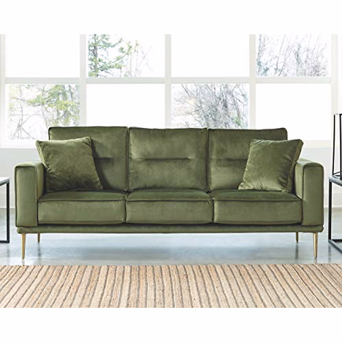 Signature Design by Ashley Macleary Modern Velvet Glam Sofa with Brass Metal Legs, Green