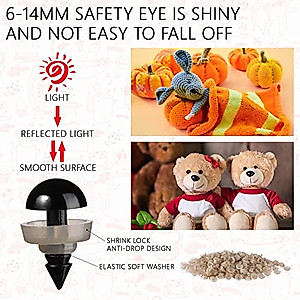 700 Pcs Safety Eyes for Amigurumi with Washers 6-14mm Plastic Crochet Safety Eyes Black Safety Eyes for Crochet Stuffed Animals DIY Halloween Decorations