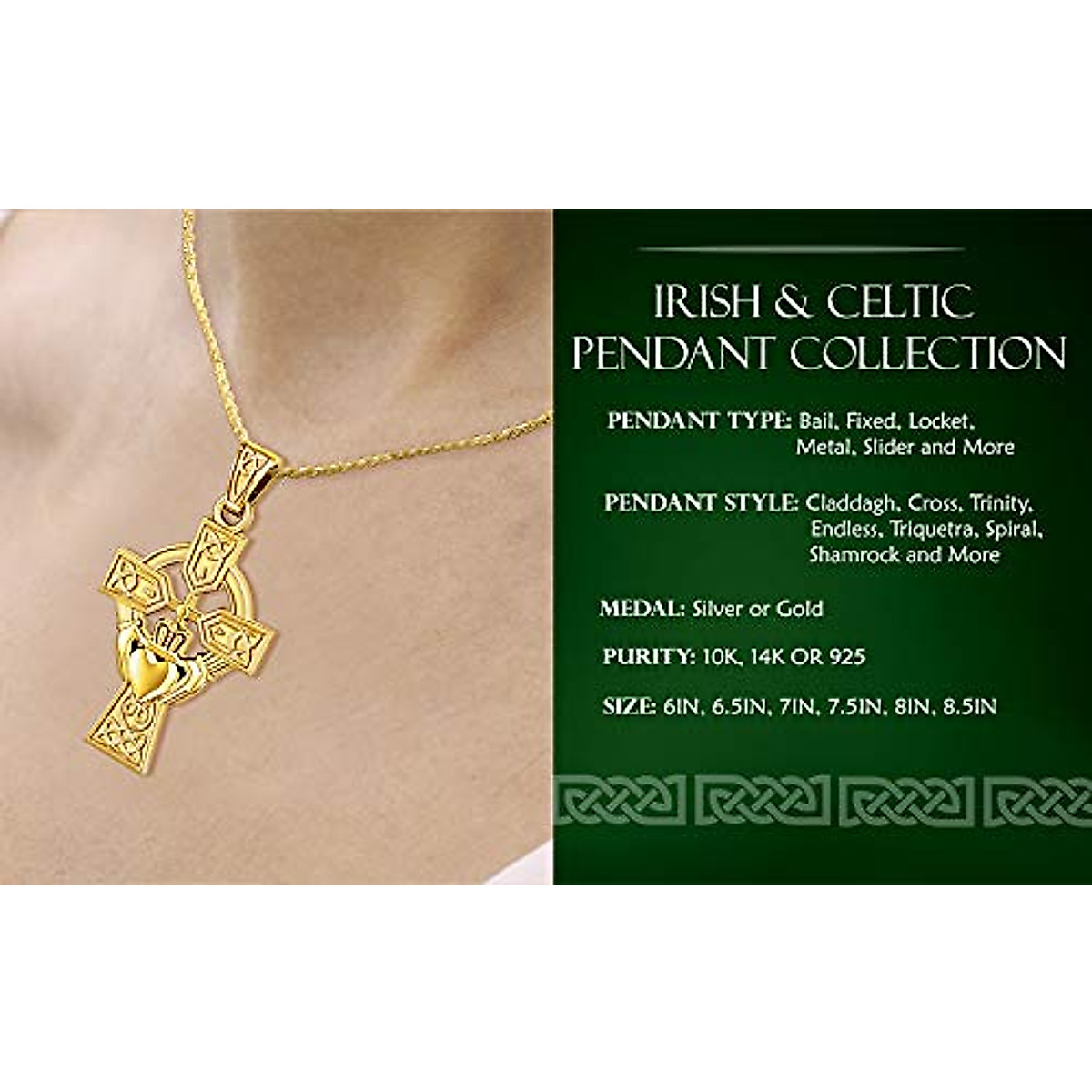 US Jewels 925 Sterling Silver 1.625in Irish Celtic Knot Cross Antique Finish Pendant